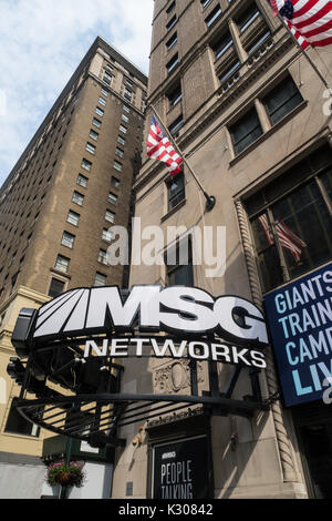 MSG Networks madison square garden network logo on a marquee in Midtown ...