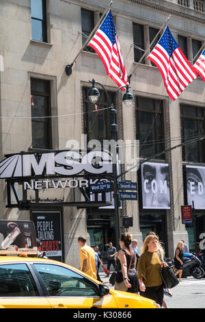 MSG Networks madison square garden network logo on a marquee in Midtown ...