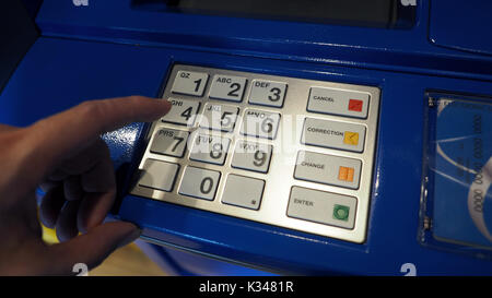 Cash point keypad at ATM teller outside a national bank, Kilmarnock ...