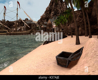 3D rendering of a pirate treasure island Stock Photo - Alamy