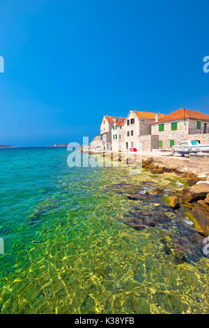 Turquoise beach of Prvic island and town of Prvic Sepurine view Stock ...