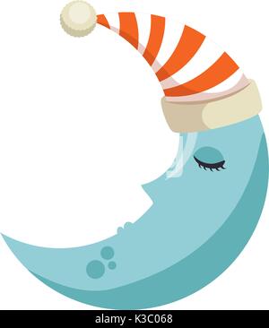 moon with sleeping cap kawaii character vector illustration design ...