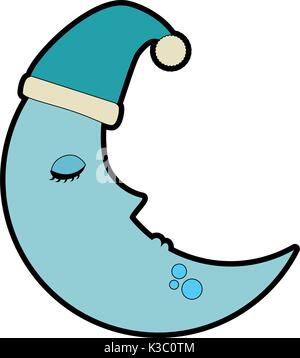 moon with sleeping cap kawaii character vector illustration design ...