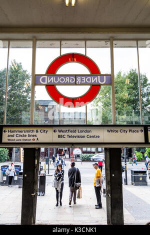 Shepherds Bush underground station with Central Line tube train moving ...