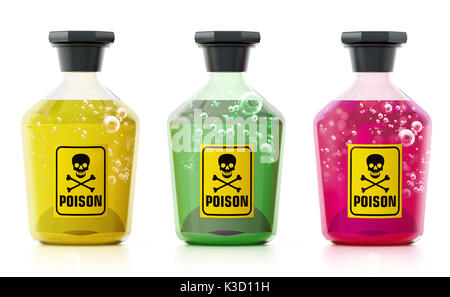 Poison bottles isolated on white background. 3D illustration Stock ...