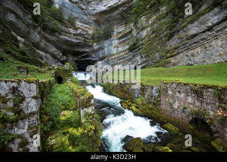 The spring of the Loue river and its river in the Franche Comte region ...