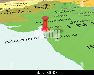 Mumbai pinned on a map of India Stock Photo - Alamy