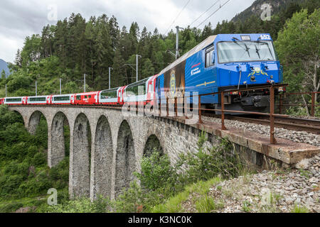 Red Bernina Express train, Filisur, Graubunden, Switzerland Stock Photo ...