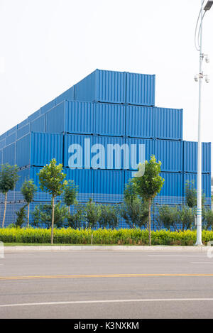 Cargo Containers Stack at the Pier docks Stock Photo - Alamy