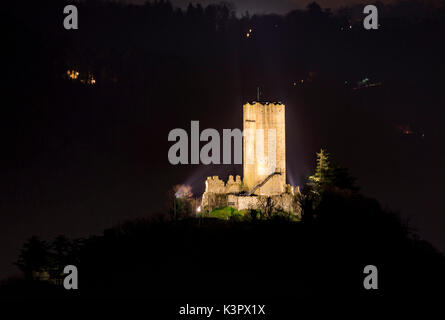 Castello Baradello, the medieval castle above Como, by nigth. Como ...