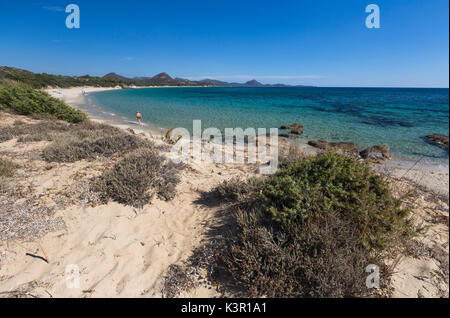 The crystal turquoise water of the sea frames the sandy beach Sant Elmo ...