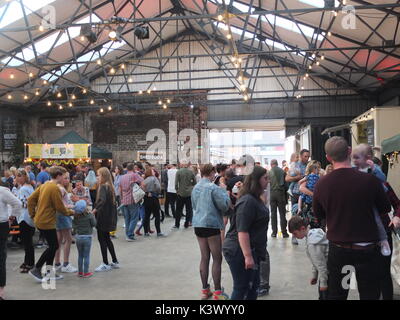 Hipsters and families attending Peddler Night Market, a popular monthly ...