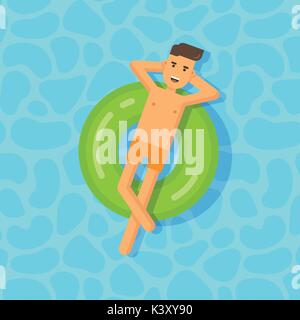 Young man floating on a mattress in a swimming pool Stock Vector Image ...