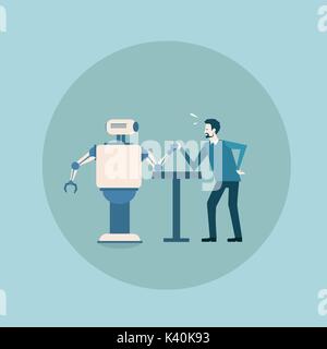 Arm wrestling human with a robot. Artificial Intelligence vector ...