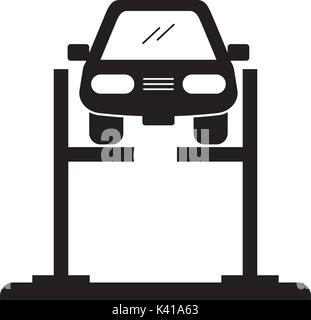 cartoon car with alignment device at wheel alignment service station ...