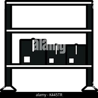 shelf with boxes icon, black vector sign with editable strokes, concept ...