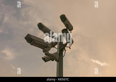 Six cctv security cameras on the street pylon. Security cameras ...