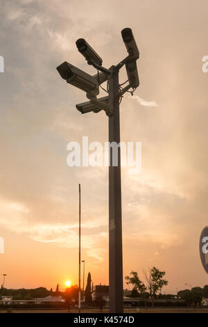 Six cctv security cameras on the street pylon. Security cameras ...