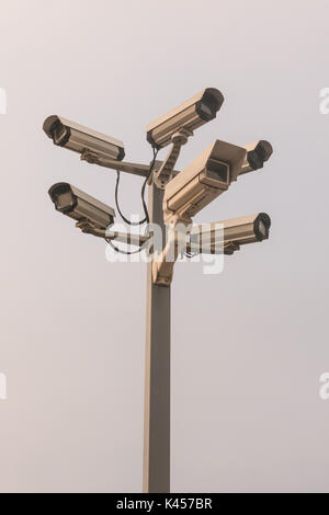 Six cctv security cameras on the street pylon. Security cameras ...