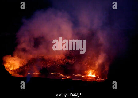 Glowing lava, lava flow, lava field, active table volcano ...