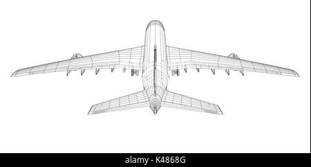 Drawing of airplane. Rear view. Vector illustration Stock Vector Image ...