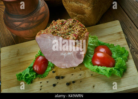 Selchfleisch - German , Austrian smoked pork. Rustic meat Stock Photo ...