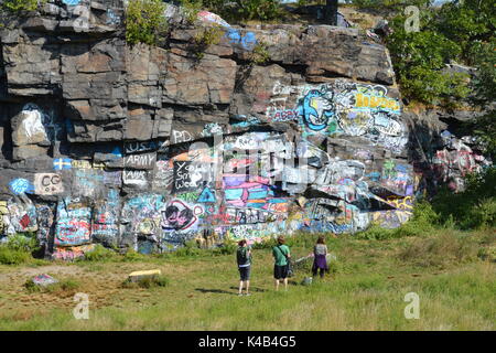 Graffiti covering the abandon historic Quincy Quarries in Boston's ...