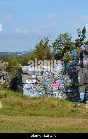 Graffiti covering the abandon historic Quincy Quarries in Boston's ...