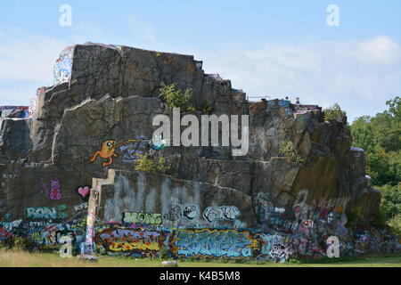 Graffiti covering the abandon historic Quincy Quarries in Boston's ...
