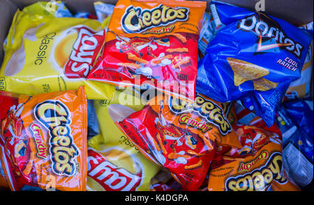 A display of PepsiCo Frito-Lay potato chip snacks in a supermarket in ...
