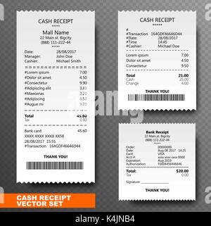 Receipt invoice, paper bill, cash purchase set isolated on transparent ...