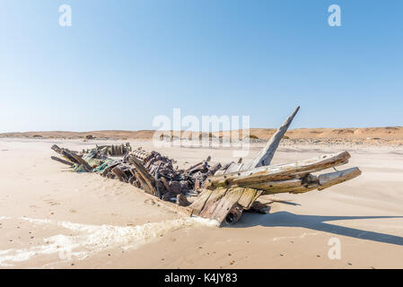 The shipwreck of the Benguela Eagle, which ran aground in 1973, Namibia ...