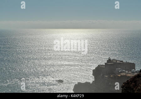 View of the Lighthouse of Nazare (Nazareth) from the cliffs. Portugal ...