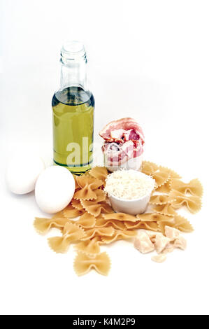 Ingredients for Pasta Carbonara on dark background, top view Stock ...