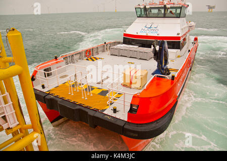 Offshore crew transfer support vessel returns after visiting offshore ...