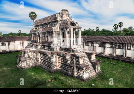 Ancient library in Angkor Wat Temple and horse on the front, Cambodia ...