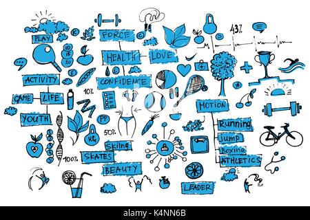 Health doodles, healthy elements isolated on white background Stock ...