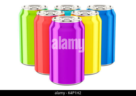 Colored drink metallic cans, 3D rendering isolated on white background ...