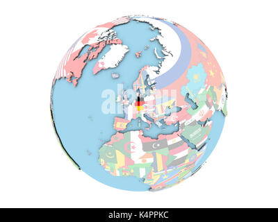 Germany on political globe with embedded flag. 3D illustration Stock ...