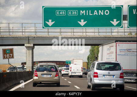 Traffic jam on Autostrada A1 Milano-Napoli called Autostrada del Sole ...