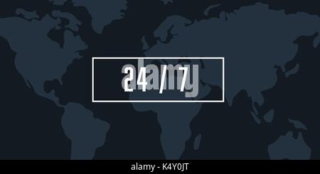 24 hours a day and 7 days a week icon symbol. 3D style. Trendy, modern ...