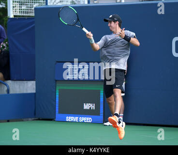 Alex Rybakov (USA) returns ball during qualifying round 1 of US Open ...