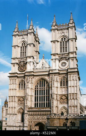 Towers and frontage of Westminster abbey church with Victoria Tower in ...