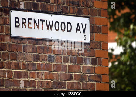 Brentwood Avenue street sign, Jesmond, Tyne and Wear Stock Photo - Alamy