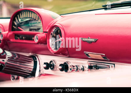 Vintage 1955 Ford Thunderbird interior showing steering wheel and ...