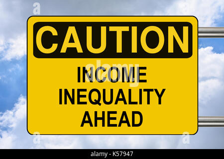 Income inequality Ahead, yellow warning road sign Stock Photo - Alamy
