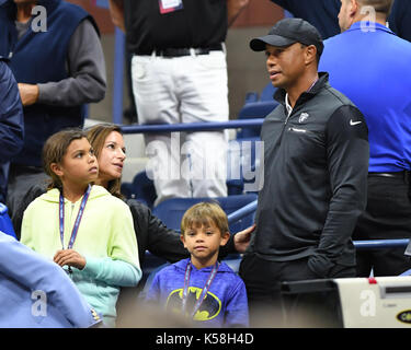 Tiger Woods watching the Men's Semi-Finals at the 2017 US Open Tennis ...
