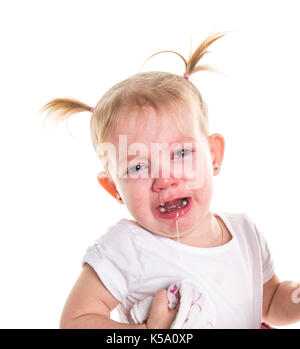 Sad unhappy crying cute little young toddler girl wiping tears, isolated Stock Photo - Alamy