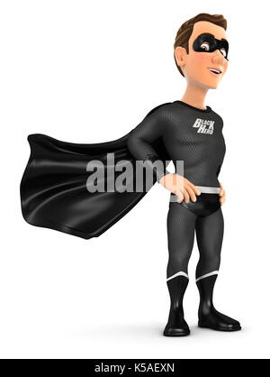 3d superhero standing with cape in the wind, illustration with isolated ...