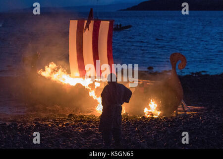Burning a Viking longboat or longship in Largs, Scotland, UK. September ...